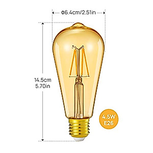 Linkind Smart Edison Bulbs, WiFi LED E26 Edison Bulbs, Dimmable ST64 Vintage Filament Light Bulb, 45W Equivalent, 2200K Soft White, 350lm, Compatible with Alexa, Google Home, No Hub Required, 2 Pack