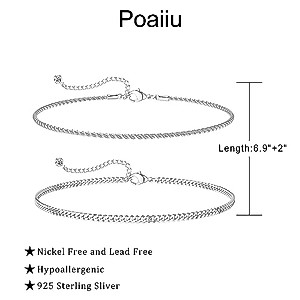 Poaiiu Silver Layered Chain Bracelets Sets for Men Women Silver Rope Figaro Cuban Link Chain Bracelets Set Men Jewelry Gifts for Dad Boyfriend Husband