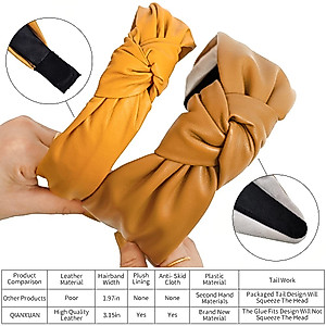 QIANXUAN Wide Hair Bands for Women - Black Cloth Headband and Leather Headbands with Tie for Glam Girl Fashion (2Pcs Pu Artificial Top Knot)