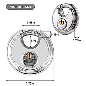 HonesaLoc Disc Padlock Outdoor, 2 Pack Heavy Duty Stainless Steel Discus Padlock, Waterproof Combo Gate Lock with Key for Storage Locker, Garages Warehouse, Sheds and Fence