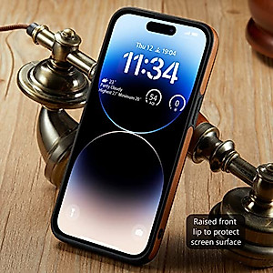 Casus Logo View Compatible with iPhone 14 Case Slim Premium Vegan Leather Classic Luxury Elegant Thin Cover (2022) 6.1" (Brown)