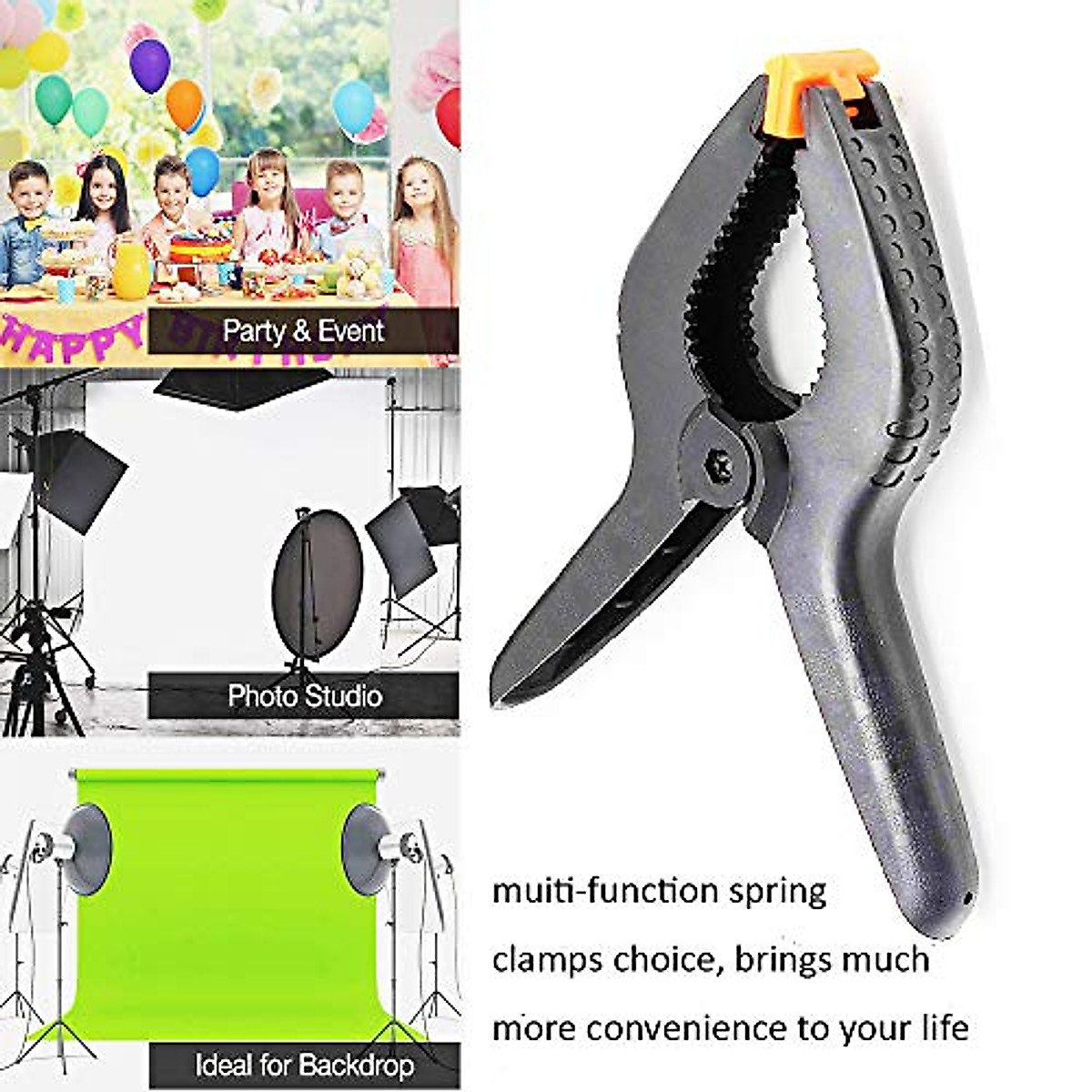 ONDY 2 Pack Of 9” Large Spring Clamps Heavy Duty Nylon Muslin Woodworking Clamps Photo Studio Backdrops Backgrounds Clamps Set, the Jaws Have a Maximum Opening of 4"