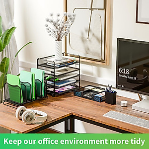Simple Trending 5 Tier Mesh Desk File Organizer, Paper Letter Tray File Holder with Sliding Drawer Organizer for Office Home, Black