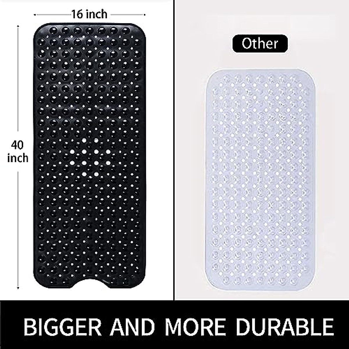 Large Non Slip Bathtub Mat, Extra Long Bath Mat for Tub, 40 x 16 Inch, Machine Washable Shower Mats with Suction Cups and Drain Holes, Bath Tub Mats for Bathroom Non Slip, Black