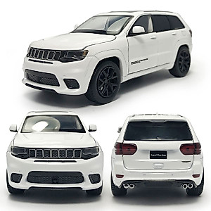 Grand Cherokee Trackhawk Toy Car Diecast Model Car 1/32 Scale SUV Vehicle Metal Zinc Alloy Casting, Light Sound, 4 Doors Open, Boys Toys Kids Birthday Gifts Mens Collection, White
