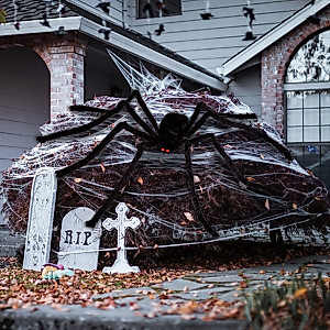 TDHDIKE 200" Halloween Spider Web 59" Giant Spider Decorations Black Triangular Huge Spider Web for Indoor Outdoor Halloween Decorations 20 Small Plastic Spiders 40g Stretch Spider Webs Black