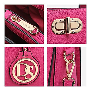 Dasein Women Handbags Fashion Satchel Purses Top Handle Tote Work Bags Shoulder Bags with Matching Clutch 2pcs Set (Peppled Fuchsia)