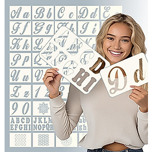 124 Alphabet Numbers & Mandala Stencils Small & Large 2 & 4 Inches Upper Lowercase Arts Crafts Letters Stencil Reusable Template for Calligraphy DIY Painting Wood Wall Fabric Rock Bullet Journal Kit