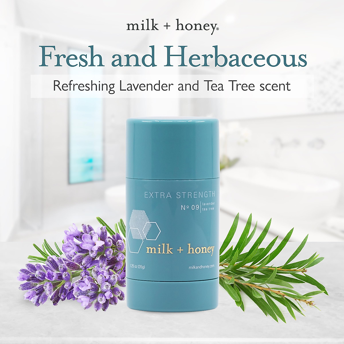 milk + honey Extra Strength Deodorant No. 09, Aluminum Free Deodorant for Women and Men, Natural Deodorant Gentle on the Skin, Lavender and Tea Tree scent