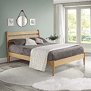 Camaflexi MidCentury Platform Bed / Solid Wood / No Box Spring Needed, Mattress Support: 12 Slats, 3 Center Supports and 2 Support Legs/ Scandinavian Oak, Queen.
