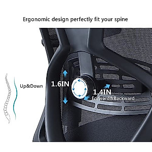 Ticova Ergonomic Office Chair - High Back Desk Chair with Adjustable Lumbar Support & 3D Metal Armrest - 130°Reclining & Rocking Mesh Computer Chair with Thick Seat Cushion & Rotatable Headrest