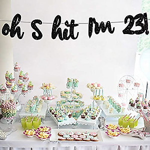 Oh I’m 23! Banner Backdrop Glitter Black Hallo Twenty Three Cheers to 23 Years Old Theme Decor for Man Woman Happy 23rd Birthday Party Photo Studio Prop Flag Decorations Favors Supplies