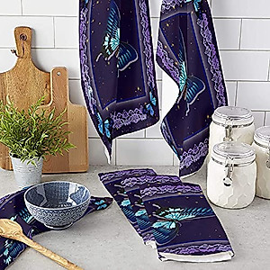 Big buy store Kitchen Towels Butterfly Dish Towels and Dishcloths Sets Decorative Tea Towel Purple Starry Sky Starlight Absorbent Hand Towels for Kitchen Drying Bathroom Decor Gift 18x28 Inch