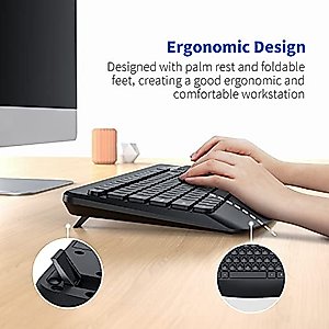Wireless Keyboard and Mouse Combo, 2.4G Full-Sized Ergonomic Computer Keyboard with Wrist Rest and 1600 DPI Wireless Noiseless Mouse for Windows, PC, Laptop, Windows XP/7/8/10 (Black)