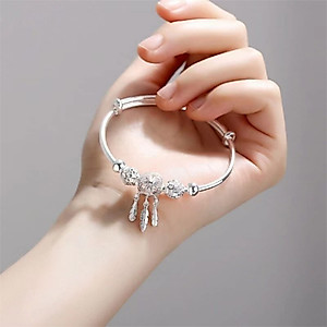 yijan Dreamcatcher Bracelet,S925 Sterling Silver Fashion Elegant Dream Catcher,Adjustable Tassel Feather Charm Bracelet Bangle,Fashion Elegant Jewelry Accessories for Women/Mum/Wife/Girlfriend
