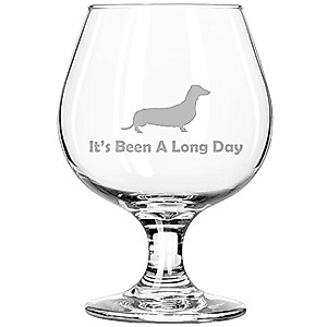 Whiskey Bourbon Belgian Tulip Beer Goblet Brandy Snifter Glass Funny It's Been A Long Day Dachshund