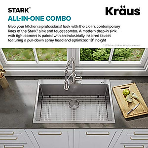 Kraus KCA-1102 Stark Dual Mount Drop Sink and Pull-Down Commercial Kitchen Faucet Combo in Stainless Steel Finish, 33"- Single Bowl