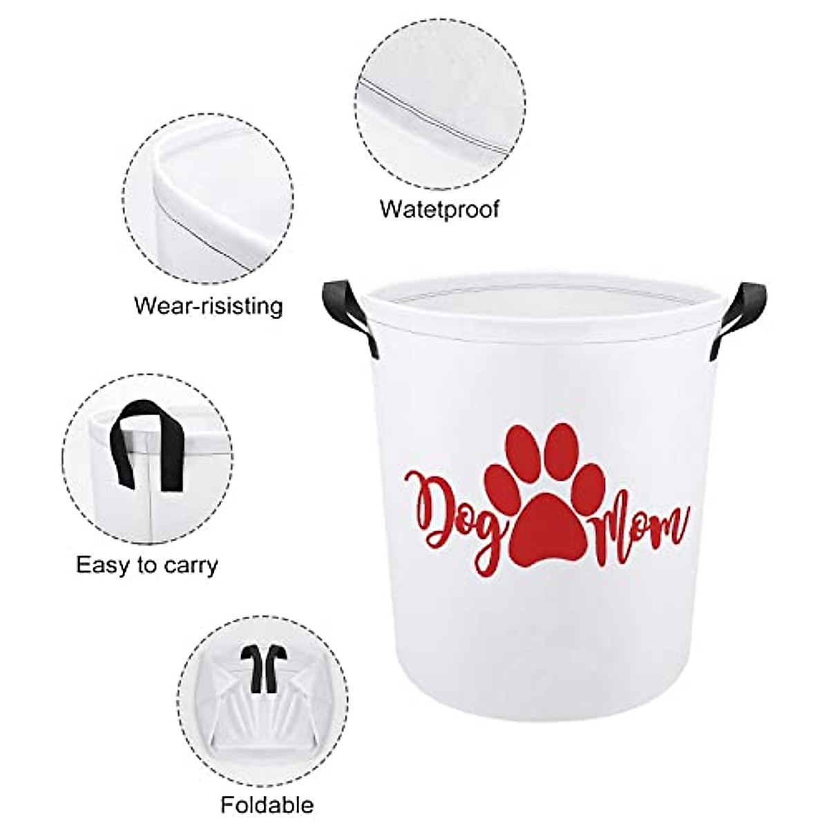 Dog Mom Large Laundry Basket Hamper Bag Washing with Handles for College Dorm Portable