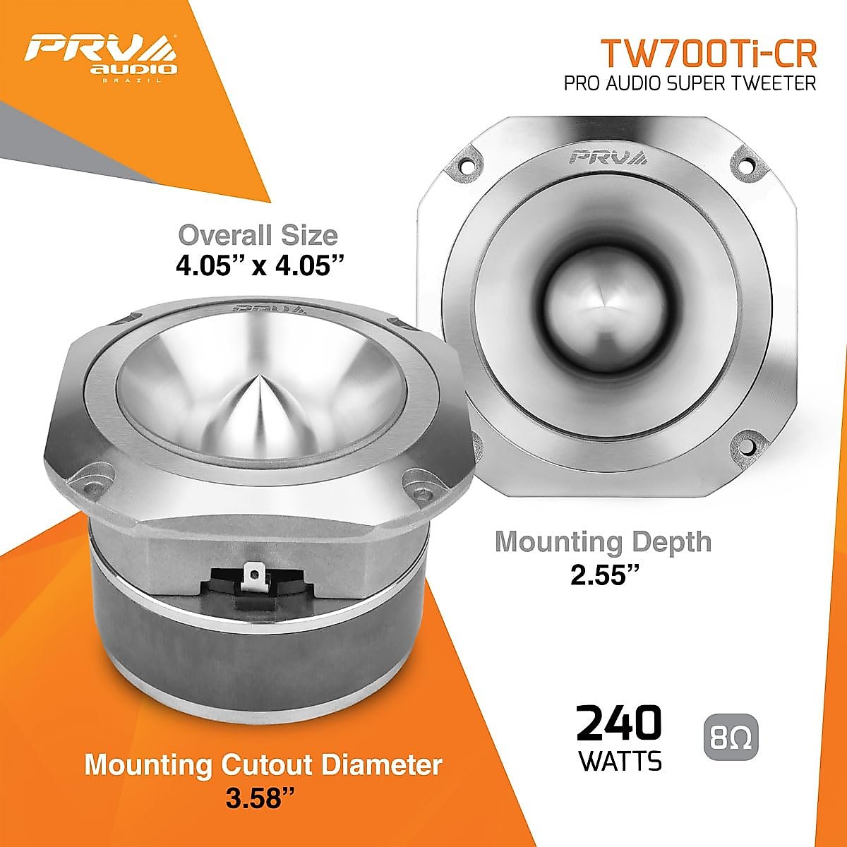 PRV AUDIO TW700Ti-CR Super Tweeter, 4" Titanium Bullet Super Tweeter 8 Ohm Chrome, 1.5" VC Pro Audio High Frequency Driver, 107dB 240 Watts, Built-in Polyester Capacitor (Single)