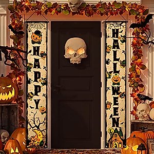 Vintage Halloween Decorations Outdoor Indoor Banner Johanna Parker Happy Halloween Porch Sign Vintage Pumpkin Witch Porch Banner for Scary Halloween Party