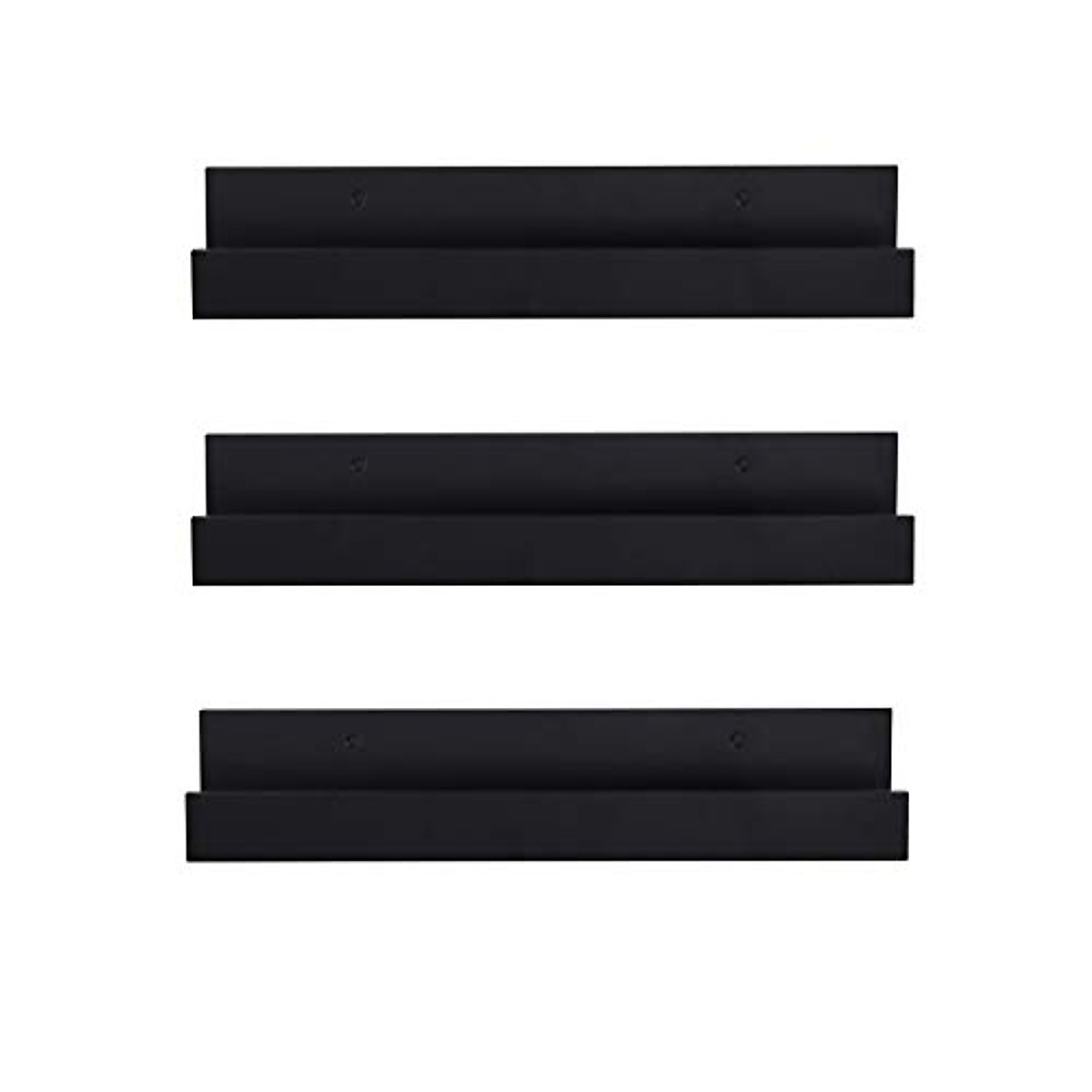 Kate and Laurel Levie Modern Floating Wood Wall Shelves, 18 inches, Set of 3, Black, Chic Picture Frame Ledges for Wall