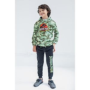 Jurassic World Jurassic Park Little Boys Fleece Pullover Hoodie and Pants Outfit Set Camo Black/Green 7-8