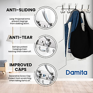 Damita Coat Rack Wall Mount - 5 Tri Hooks, Heavy Duty Coat Hooks for Bathroom, Mudroom, Entryway, Kitchen, 304 Stainless Steel Modern Wall Hook Rack (1 Pack, Silver)