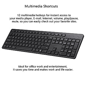 Wireless Keyboard and Mouse Combo, 2.4G Silent Cordless Keyboard Mouse Combo for Windows Chrome Laptop Computer PC Desktop, 106 Keys Full Size with Number Pad, 1600 DPI Optical Mouse (Black)