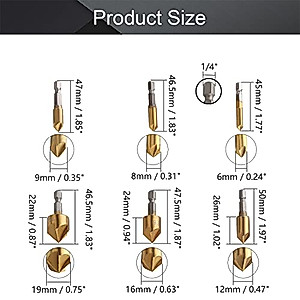 Utoolmart Countersink Drill Bit Hex Shank HSS 5 Flute Countersink Center Punch Tool Sets for Wood Quick Change Bit 6mm-19mm Five-Edged Chamfer