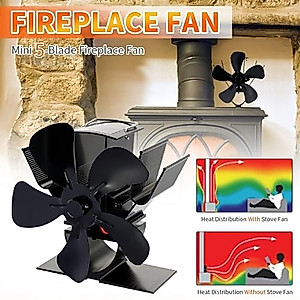 5 Blade Heat Powered Stove Fan Small Fireplace Fan Log Wood Burner Eco-Fan Quiet Fireplace Fan Heater Efficient Heat Distribution (Color : Stove Fan)