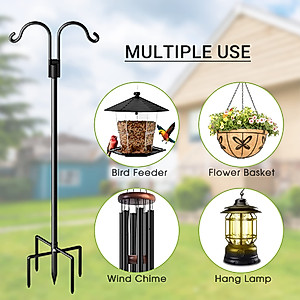 Double Shepherds Hooks for Outdoor, Heavy Duty Bird Feeder Pole with 5 Prong Base, Adjustable Shepards Hook for Outside, Garden, Weddings, Hanging Plant, 2 Pack