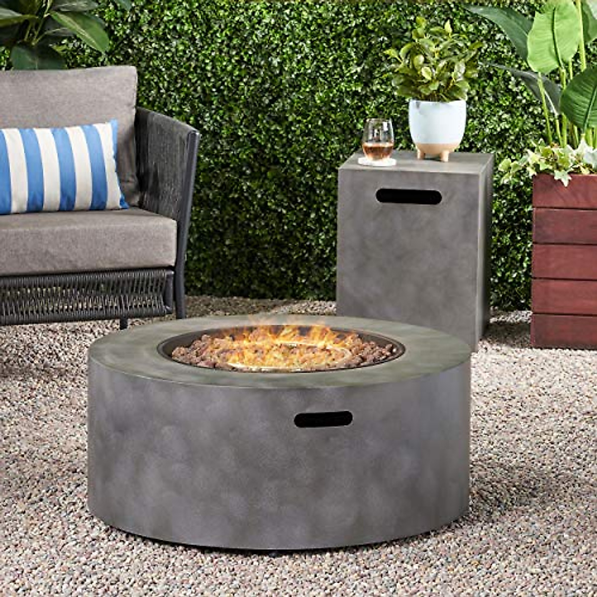 Catherine Outdoor Round Fire Pit with Tank Holder, Concrete