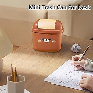 Benshukam Mini Trash Can with Lid Countertop Garbage Bin Tiny Desktop Waste Garbage Bin with Swing Lid for Bathrooms, Kitchens, Offices, Waste Basket(Brown)