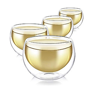 Teabloom Petite Insulated Glass Cups (3.4oz) - Heat Resistant Borosilicate Tea and Espresso Cups