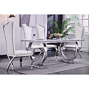 ACEDÉCOR Modern Dining Room Table with Silver Stainless Steel Metal U-Base in Grey Silver