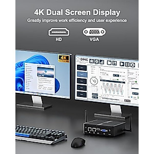 BASOARO Mini Industrial Computer, Micro PC, Celeron J4125 Processor, 8G RAM 1TB SSD, Gigabit Ethernet, 2*RS232 COM Port, HD/VGA Display, Dual Band WiFi, BT