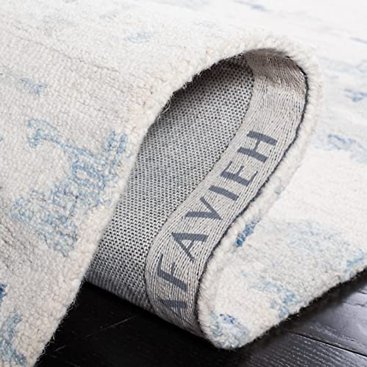 SAFAVIEH Abstract Collection Runner Rug - 2'3" x 12', Ivory & Blue, Handmade Abstract Wool, Ideal for High Traffic Areas in Living Room, Bedroom (ABT465A)