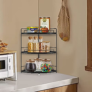 MASALUO 3-Tier Spice Rack for Countertops, Kitchen Countertop Corner Storage Organizer Seasoning Storage Shelf, Black