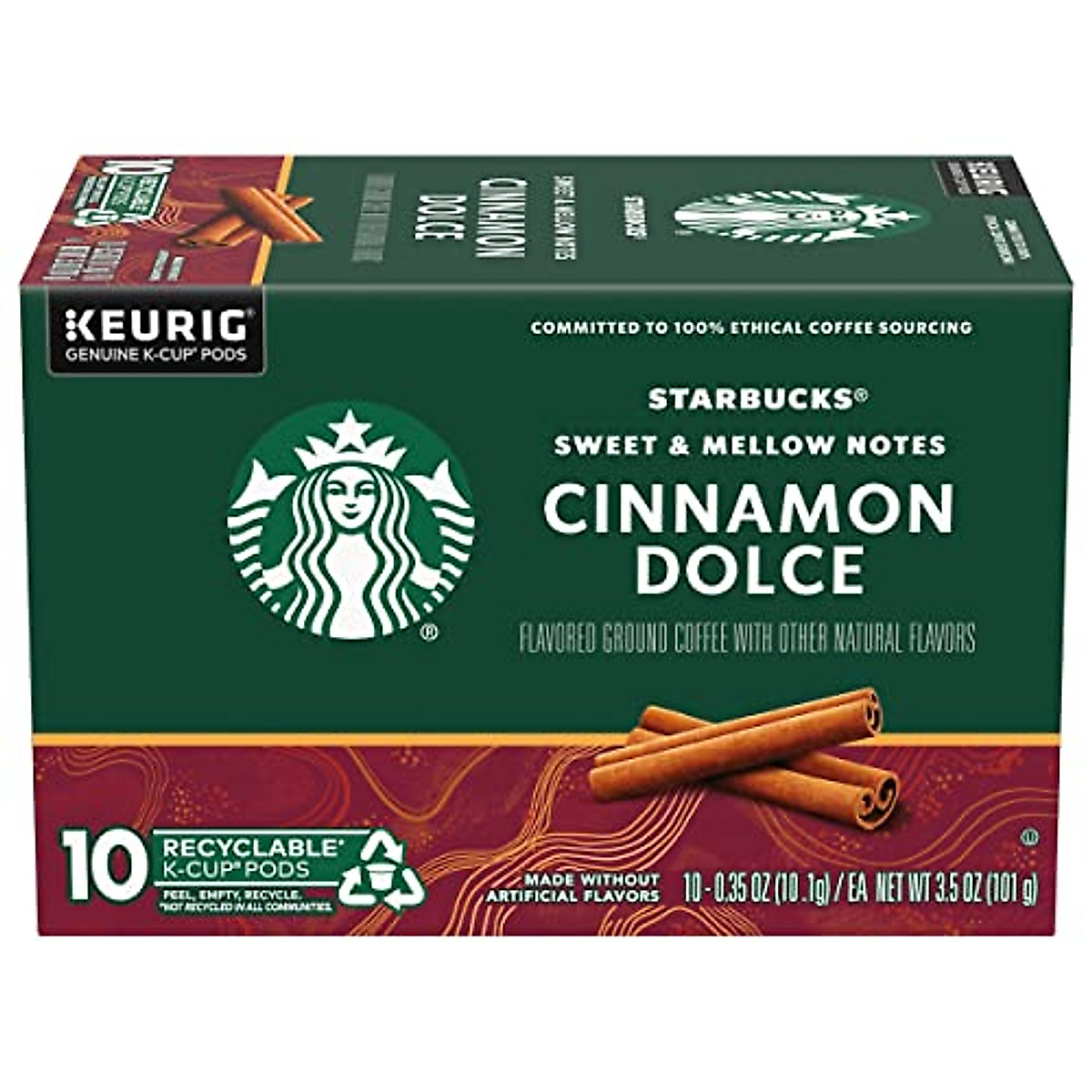 Starbucks Flavored Coffee K-Cup Pods, Cinnamon Dolce Flavored Coffee, No Artificial Flavors, Keurig Genuine K-Cup Pods, 10 CT K-Cups/Box (Pack of 3 Boxes)