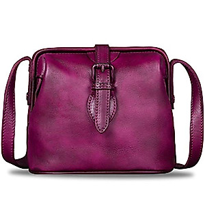 Genuine Leather Crossbody Bag for Women Small Satchel Handmade Vintage Mini Purse (Purple)
