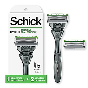 Schick Hydro 5 Sense Sensitive Skin Razor with Shock Absorb Technology for Men, 1 Handle with 2 Refills