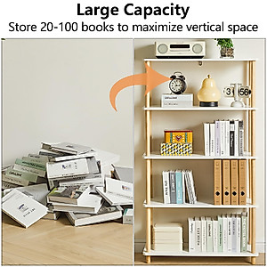 IBUYKE 5-Tier Wooden Open Bookcase - Modern Freestanding Bookshelf Storage Organizer,Standing Shelf Units,Multifunctional Display Stand for Bedroom, Living Room & Home Office,White WBC005W
