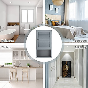 Tangkula Medicine Cabinet, Wall Mounted Bathroom Cabinet Single Door Wooden Bathroom Wall Cabinet with Adjustable Shelf (Grey)