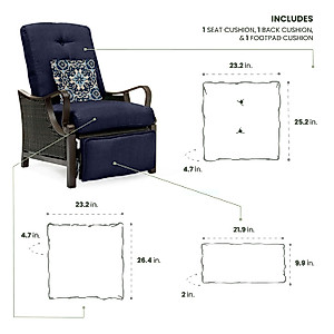 Hanover Navy Set of Replacement Ventura Recliner Blue, Weather-Resistant Seat, Back, and Foot Cushions, for Outdoor Chair, Standard