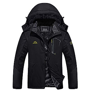 TACVASEN Winter Jacket Men Waterproof fleece Jacket Snowboarding Ski Jacket Military Tactical Jacket Coat Parka Hooded Raincoat, Black, L