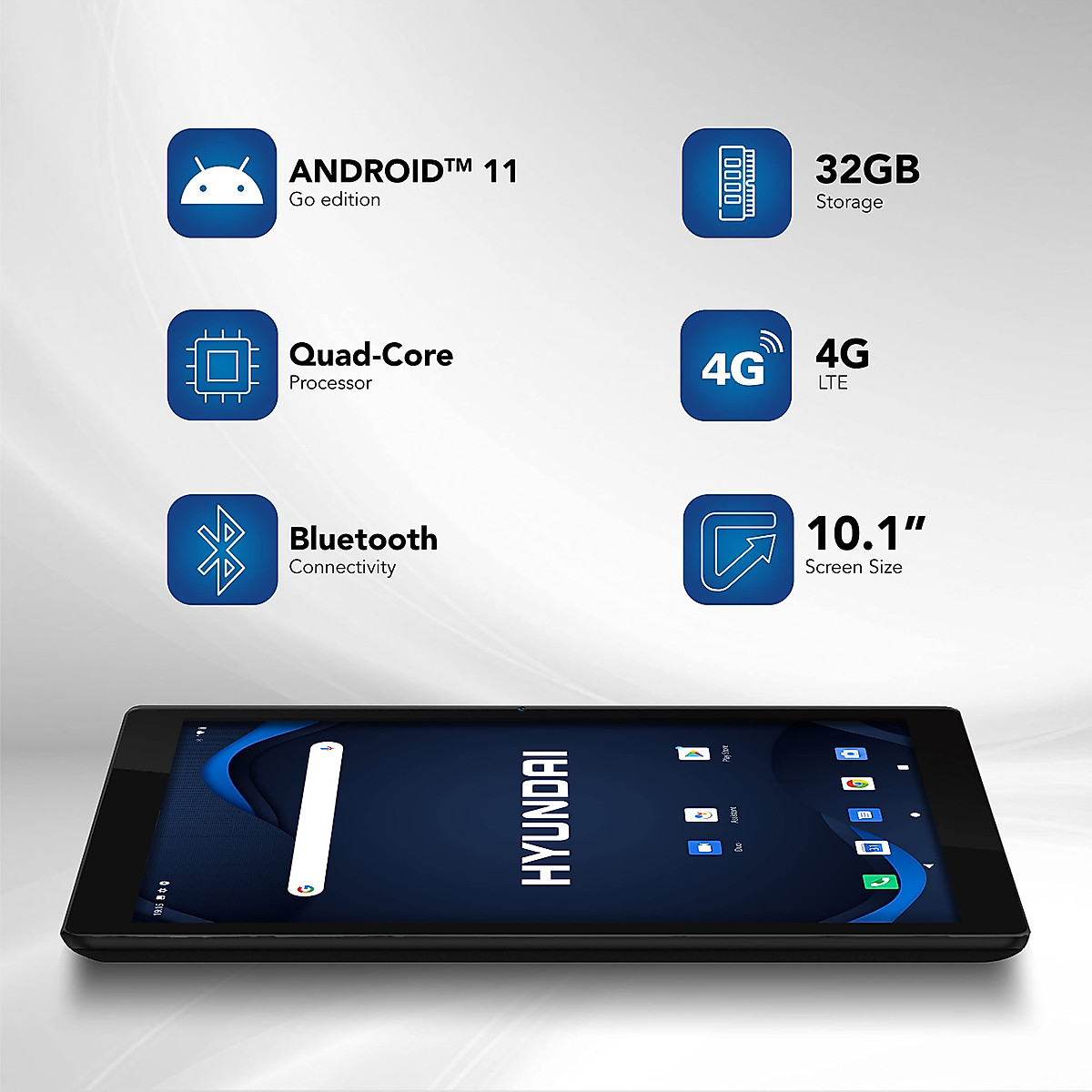 HYUNDAI HyTab Plus 10 Inch Tablet, IPS Display, 4G LTE (T-Mobile only), WiFi, FHD Android Tablet, 32GB Storage, 2GB RAM, Quad-Core Processor, 5000 mAh Battery, Android 11 Computer Tablets
