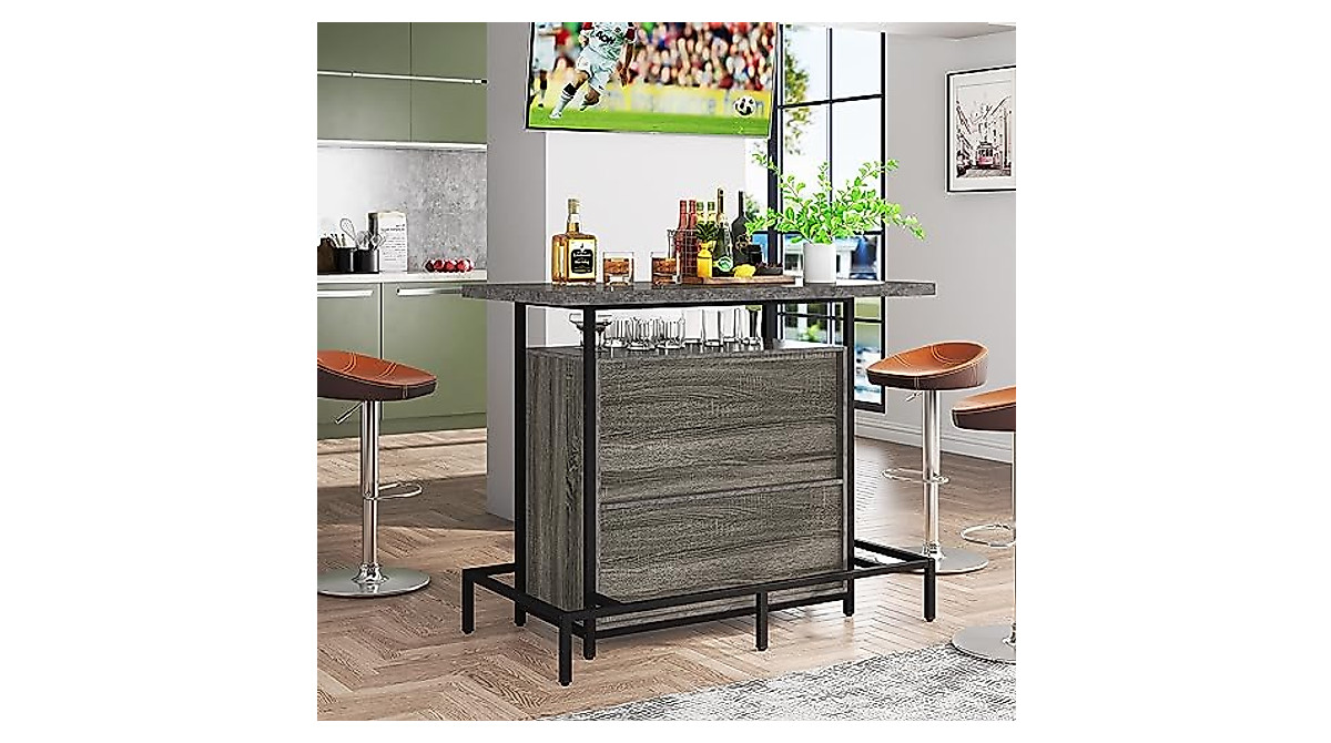 Stylish Industrial Home Bar Unit with Wine Storage & Glass Holders