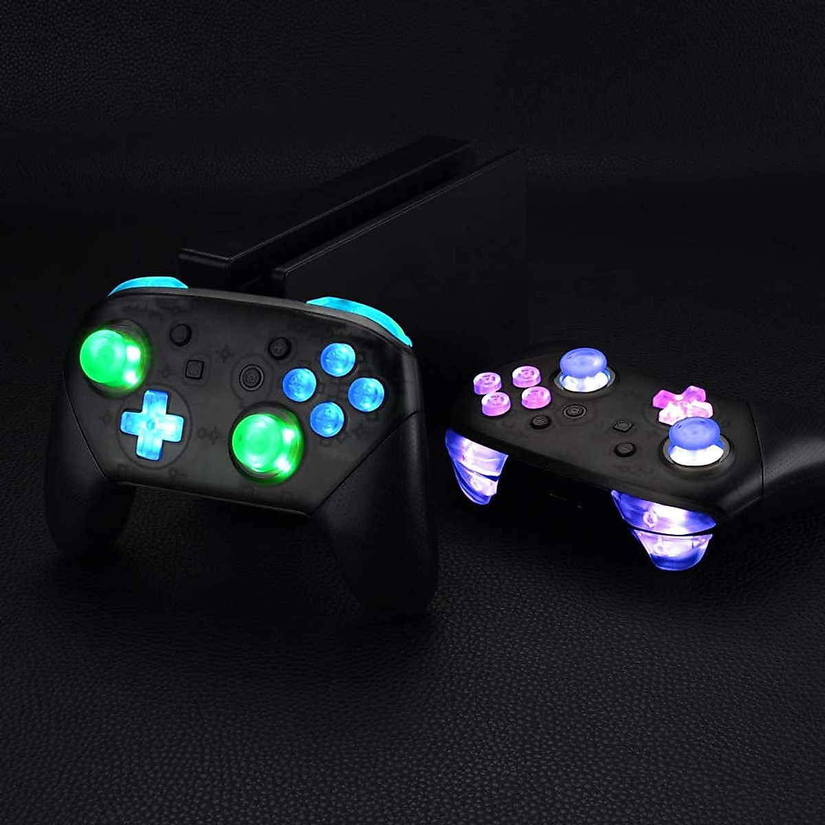 eXtremeRate Multi-Colors Luminated Thumbsticks D-pad ABXY ZR ZL L R Buttons DTFS LED Kit V2 for Nintendo Switch Pro Controller - 9 Colors Modes 6 Areas DIY Option - Controller NOT Included