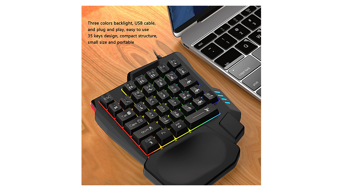Sazao One Handed Gaming Keyboard, Three Colors Backlight Wide Palm Rest ...