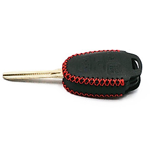 WFMJ Leather Smart 4 Buttons Key Fob Case Cover Chain for Toyota Camry SE LE RAV4 Corolla Venza Avalon Highlander Sequoia (Black)